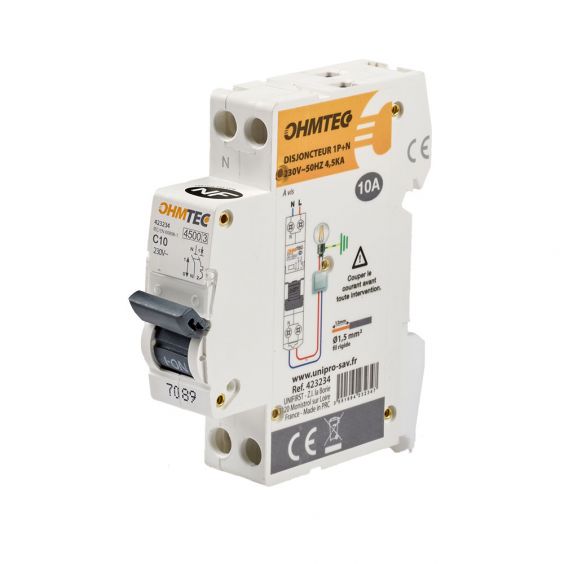 Disjoncteur 1P+N 10A 4.5kA/6kA NF OHMTEC
