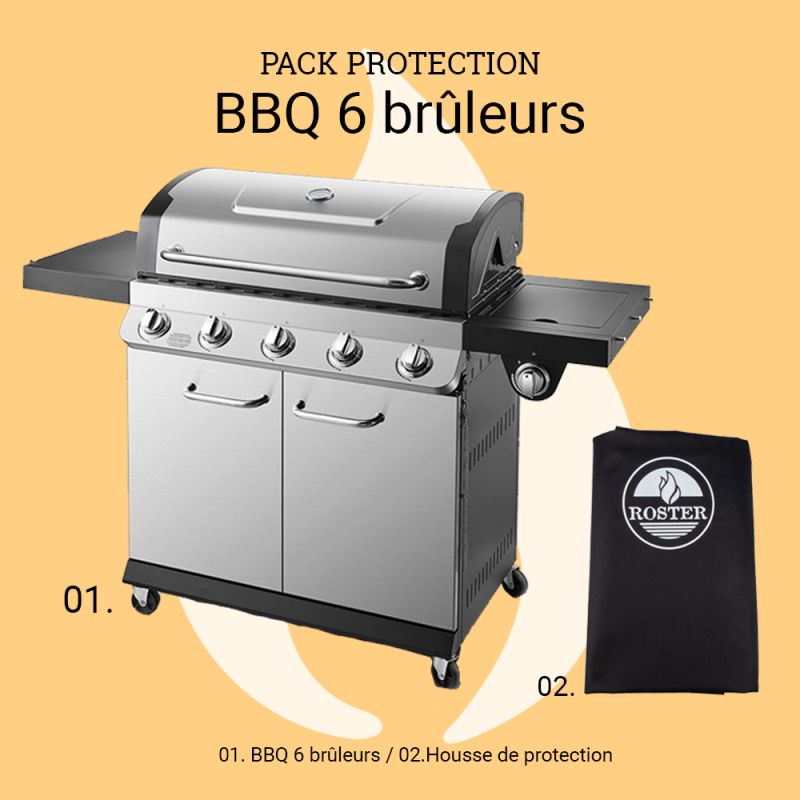 Barbecue gaz ROSTER triple grille 6 brûleurs (5+1 latéral)