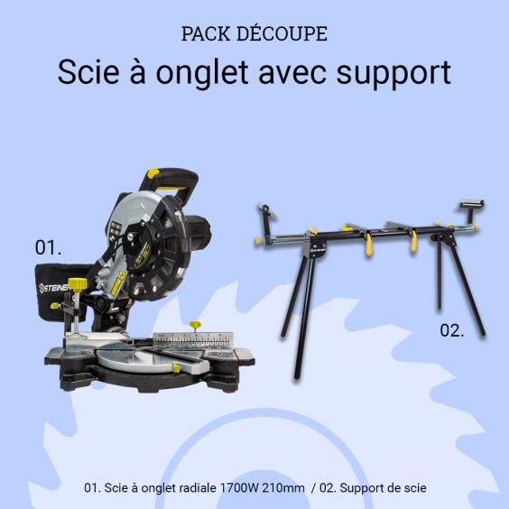 Scie à onglet 1700W 210 mm laser STEINER + support